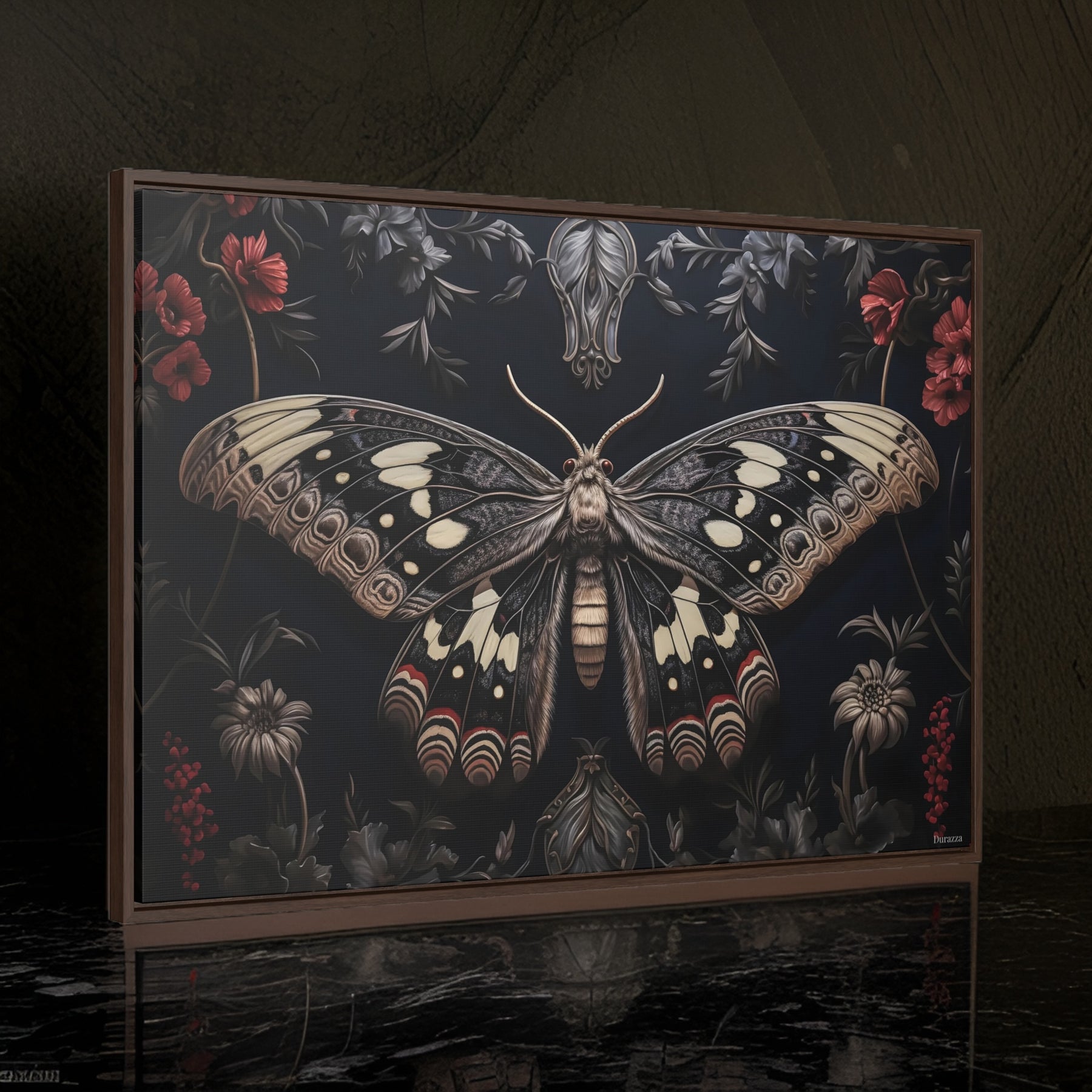 Elegant Black Moth Painting: Gothic Wall Art